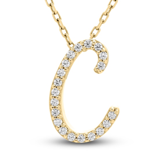 Diamond Initial C Pendant Necklace 1/10 ct tw Round 10K Yellow Gold 18 ...