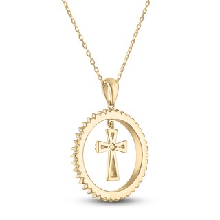 Diamond Cross Dangle Circle Necklace 1/3 ct tw 10K Yellow Gold 18" | Jared