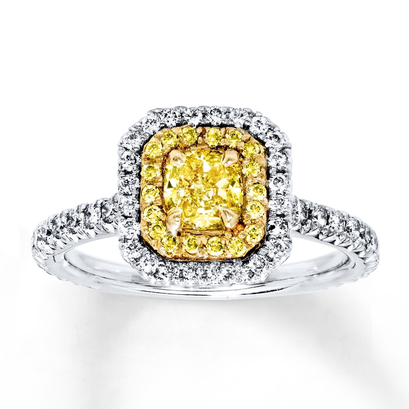 Previously Owned Yellow Diamond Engagement Ring 1-1/5 cts tw 18K White ...