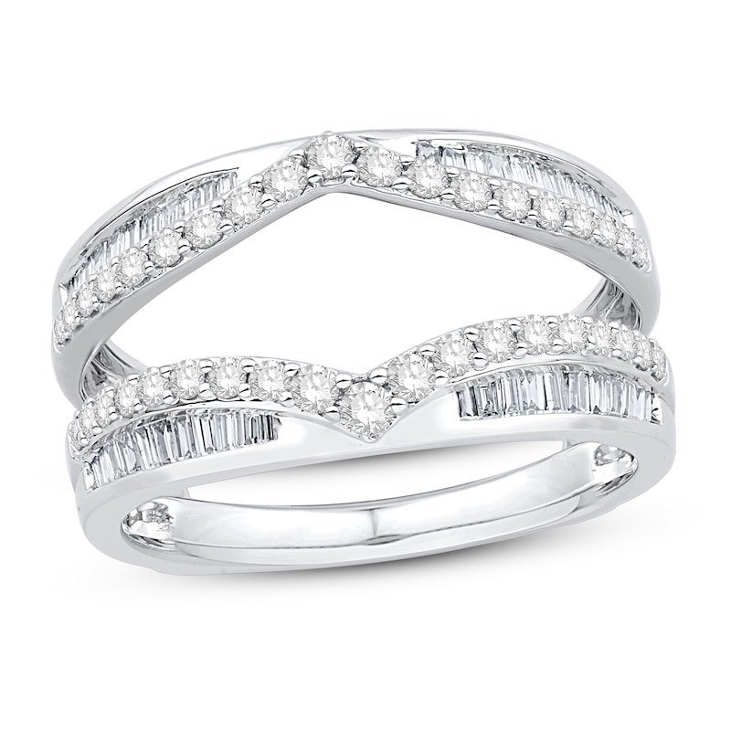 Previously Owned Diamond Insert Ring 3/4 ct tw Round/Baguette 14K White ...