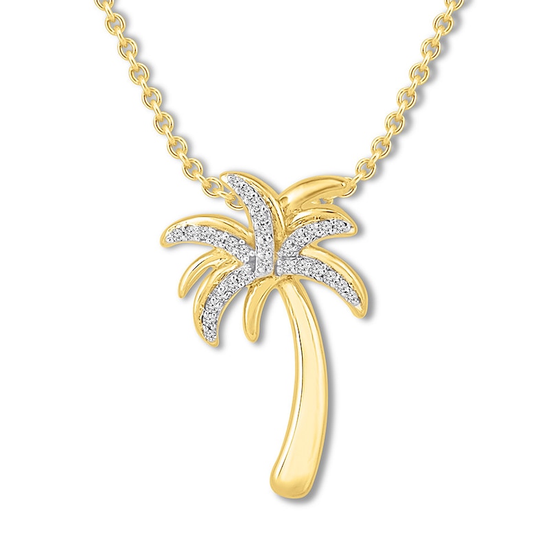 Previously Owned Diamond Palm Tree Necklace 1/15 ct tw Round 10K Yellow ...
