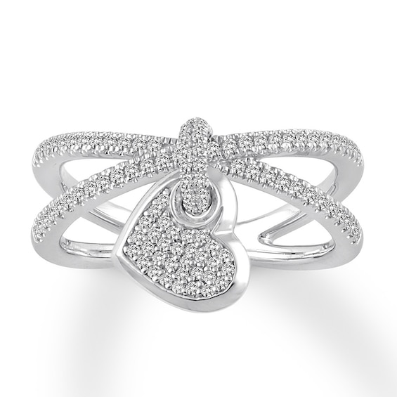 Previously Owned Heart Dangle Ring 3/8 carat tw 10K White Gold | Jared