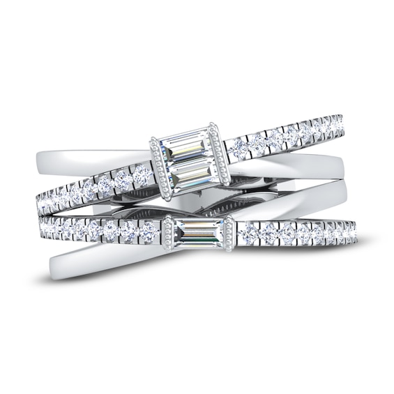 Diamond Multi Row Ring 1/3 ct tw Baguette/Round 14K White Gold | Jared