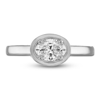 Oval & Round-Cut Diamond Solitaire Ring 3/4 ct tw 14K White Gold 7.7mm ...