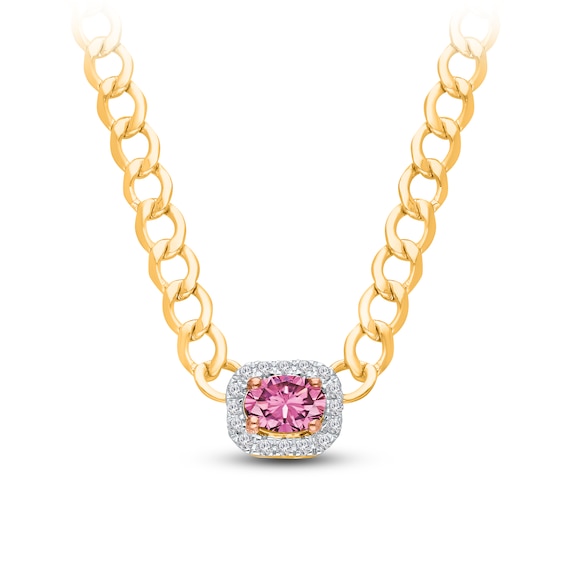 Kallati Natural Pink Sapphire & Diamond Necklace 1/5 ct tw 14K Yellow ...