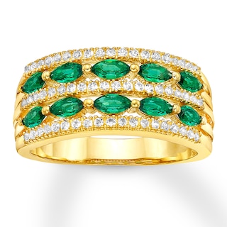 Lab-Created Emerald Ring Lab-Created Sapphires 10K Yellow Gold | Jared