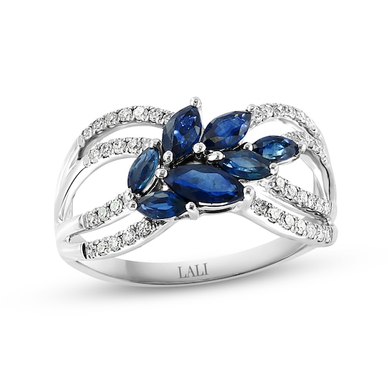 LALI Jewels Natural Blue Sapphire Ring 1/5 ct tw Diamonds 14K White ...