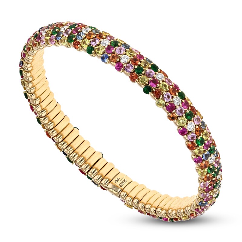 ZYDO Multi-Gemstone & Diamond Stretch Bracelet 7/8 ct tw 18K Yellow ...