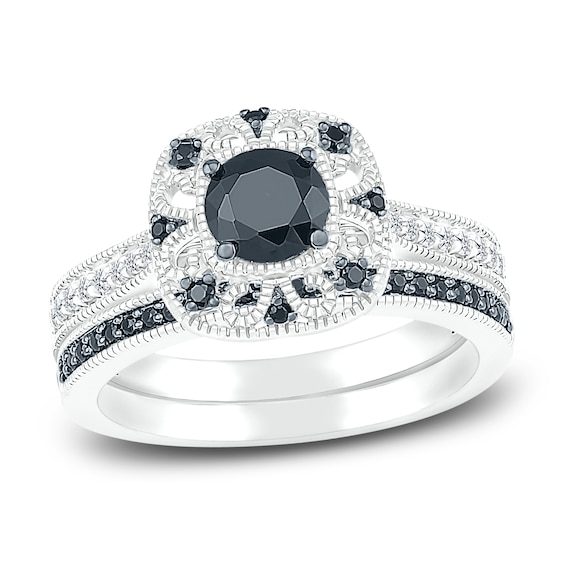 Black Diamond Bridal Set 1 ct tw Round 10K White Gold | Jared
