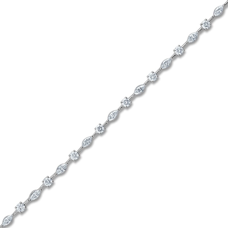 Round And Marquise Cut Diamond Tennis Bracelet 2 3 4 Ct Tw 14k White Gold