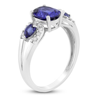 Oval & Pear-Shaped Ceylon Lab-Created Sapphire & Diamond Ring 1/6 ct tw ...