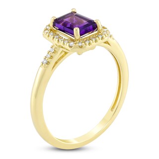 Rectangle-Cut Natural Amethyst & Diamond Ring 1/10 ct tw 10K Yellow ...