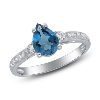 Pear-Shaped Natural London Blue Topaz & Diamond Engagement Ring 3/8 ct ...