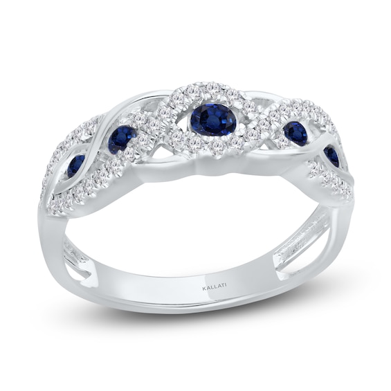 Kallati Round-Cut Natural Blue Sapphire & Diamond Ring 1/4 ct tw 14K ...
