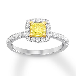 Certified Yellow Diamond Ring 1 ct tw Cushion 18K Two-Tone Gold | Jared