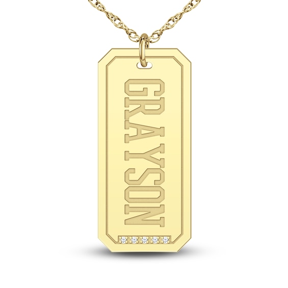 High-Polish Personalized Name Dog Tag Necklace 1/4 ct tw 14K Yellow ...